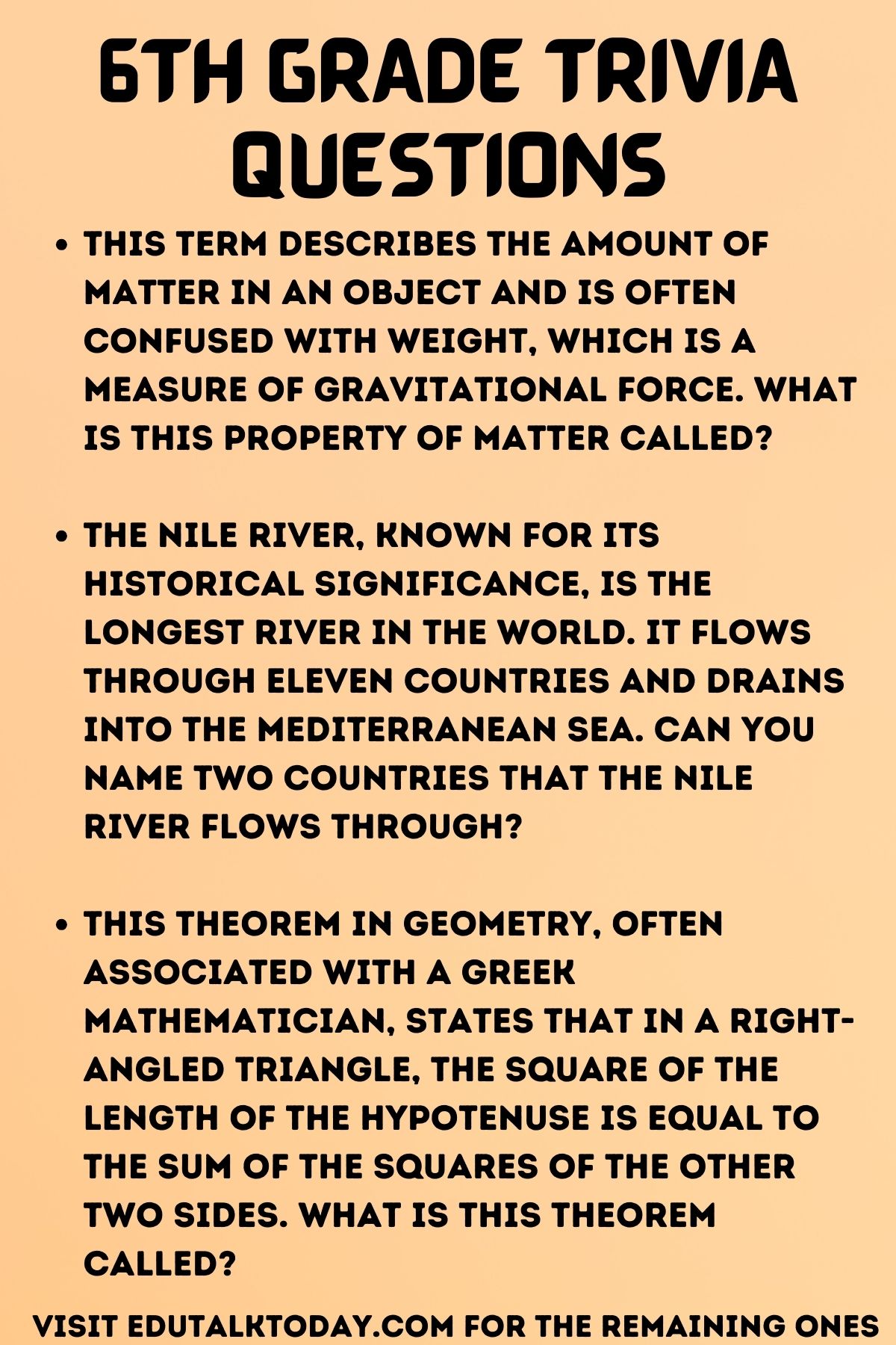 36 6th Grade Trivia Questions - EduTalkToday