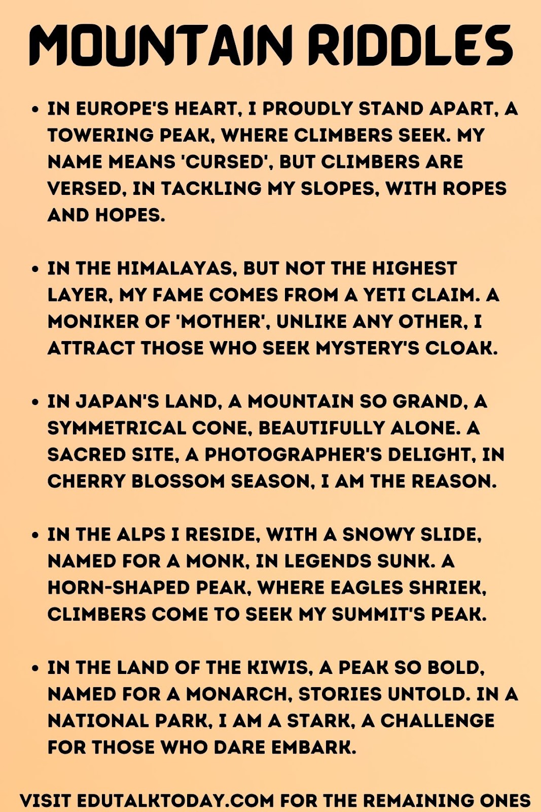 30 Mountain Riddles - EduTalkToday