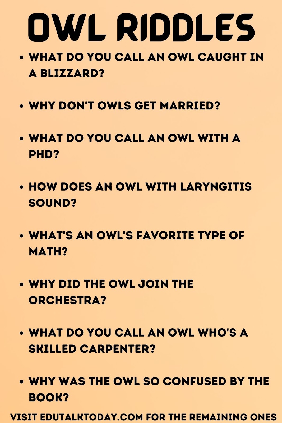 45 Owl Riddles - EduTalkToday
