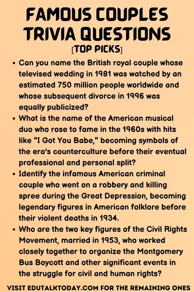 30 Famous Couples Trivia Questions - EduTalkToday